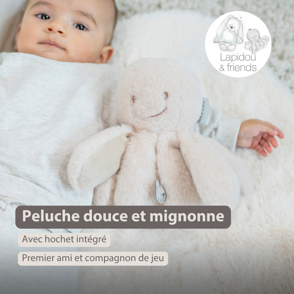 Lapidou Doudou Peluche Pieuvre Hochet - 25 cm - Sable – Nattou